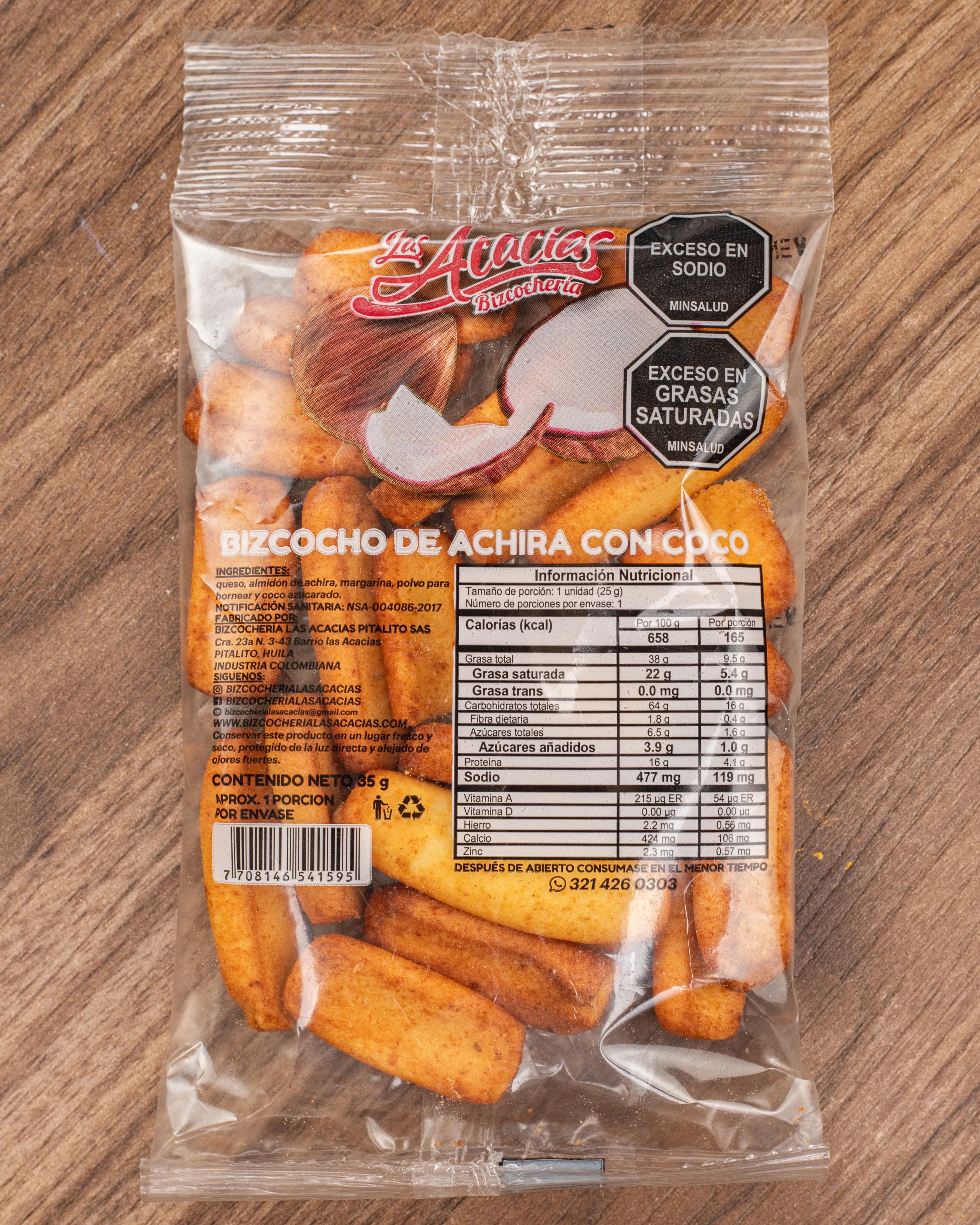 BIZCOCHO DE ACHIRA CON COCO 35 GRAMOS – BIZCOCHERÍA LAS ACACIAS